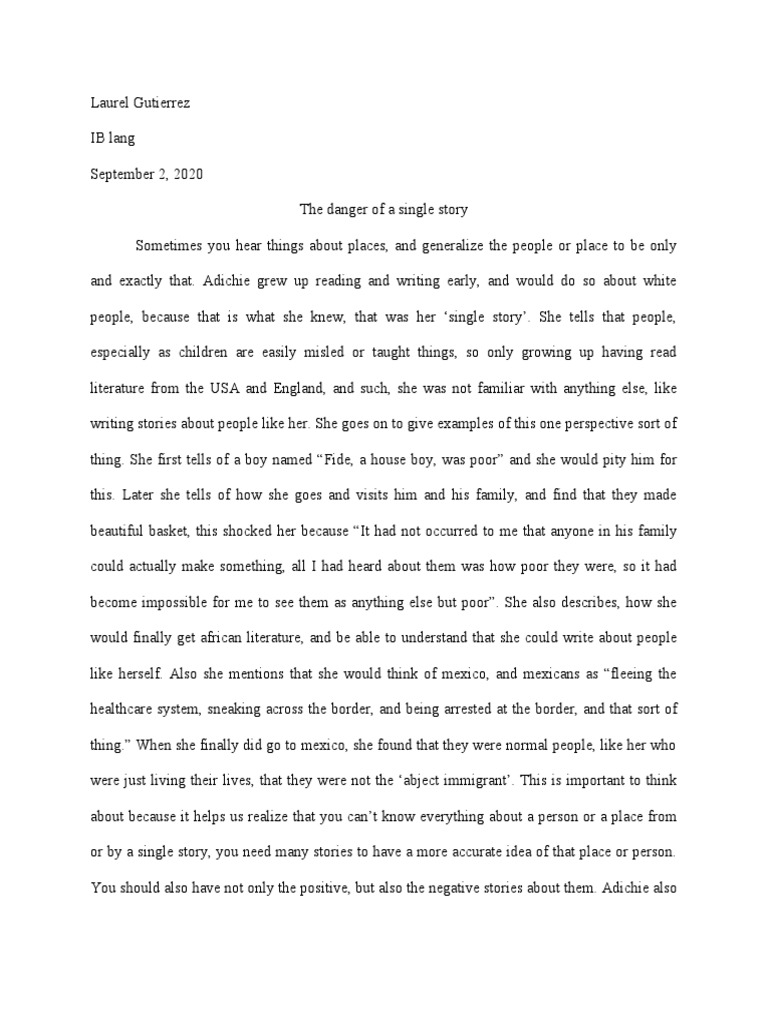 The Danger of A Single Story | PDF