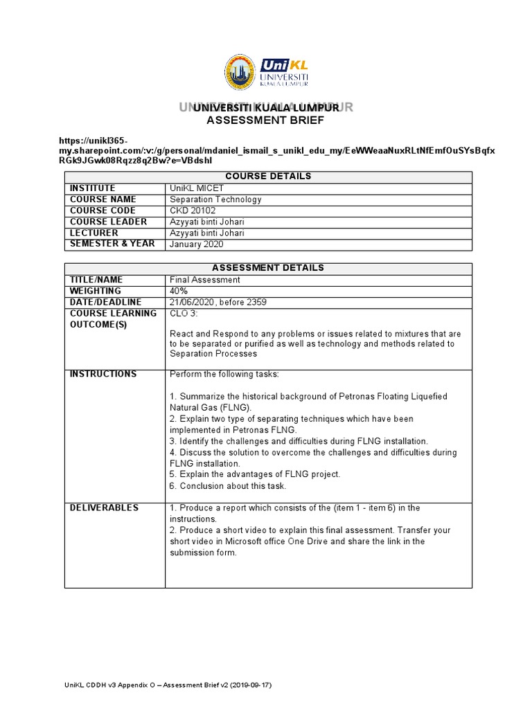 UniKL Separation Techniques Assessment | PDF | Learning | Business