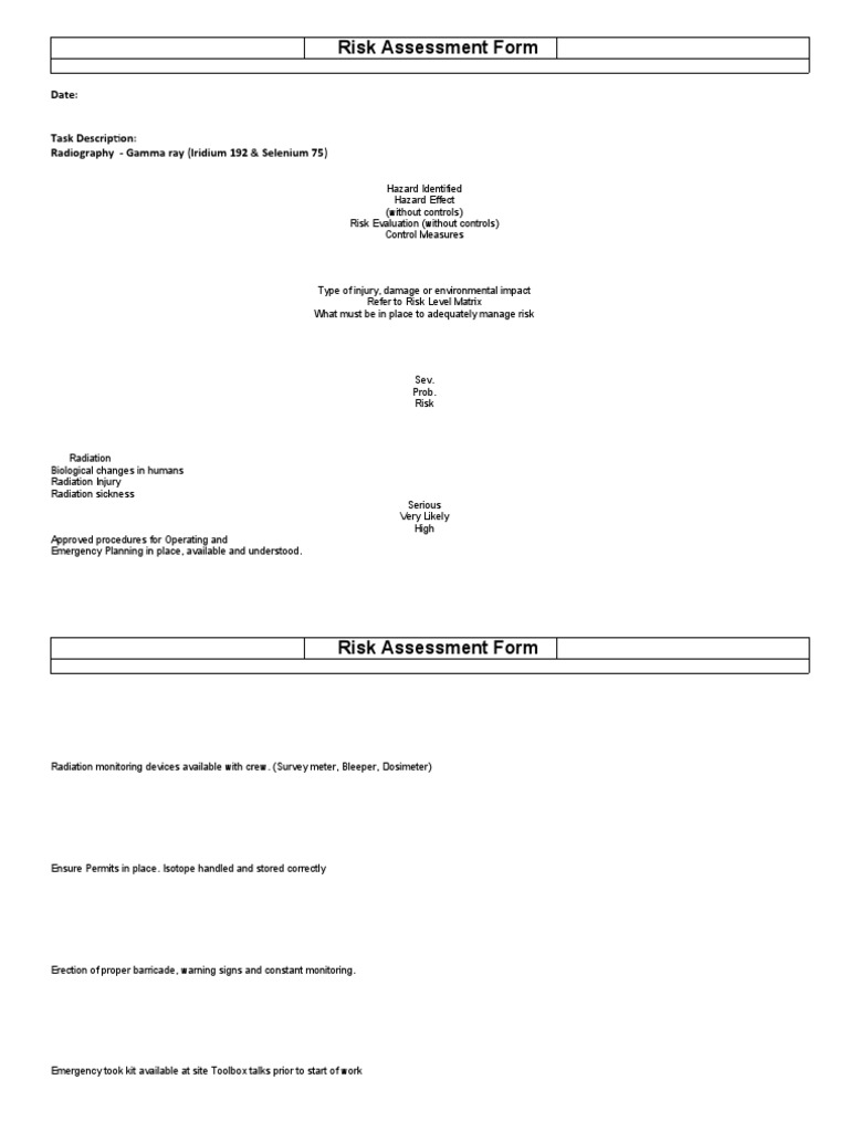 Task Risk Assessment For Radiography | PDF | Ionizing Radiation | Road