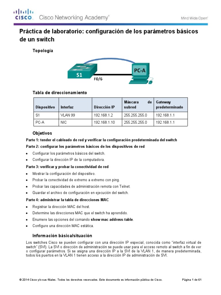 5.1.1.6 Lab - Configuring Basic Switch Settings - ILM | PDF | Conmutador de red | Dirección IP