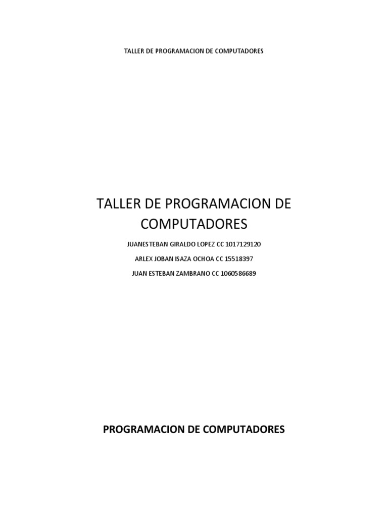 Taller de Programacion de Computadores-11-08-2020 | PDF | Programa de computadora | Programación