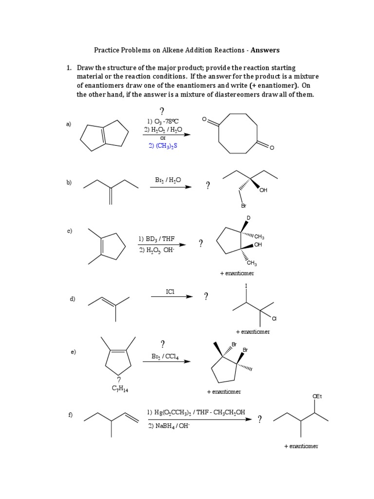 Alkene Addition Reaction Problems | PDF | Chemical Reactions | Physical ...