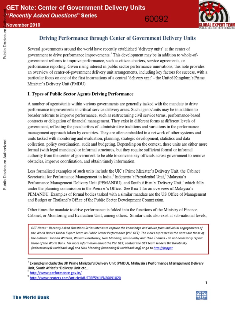 Driving Performance Through Center of Government Delivery Units | PDF ...