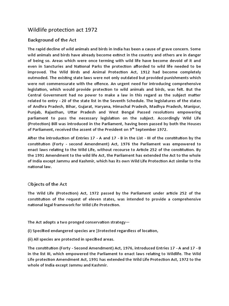 Wildlife Protection Act Overview | PDF | Criminal Procedure In South ...