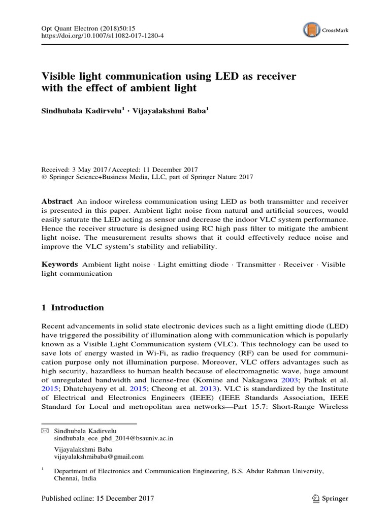 Visible Light Communication Using LED As Receiver With The Effect of ...