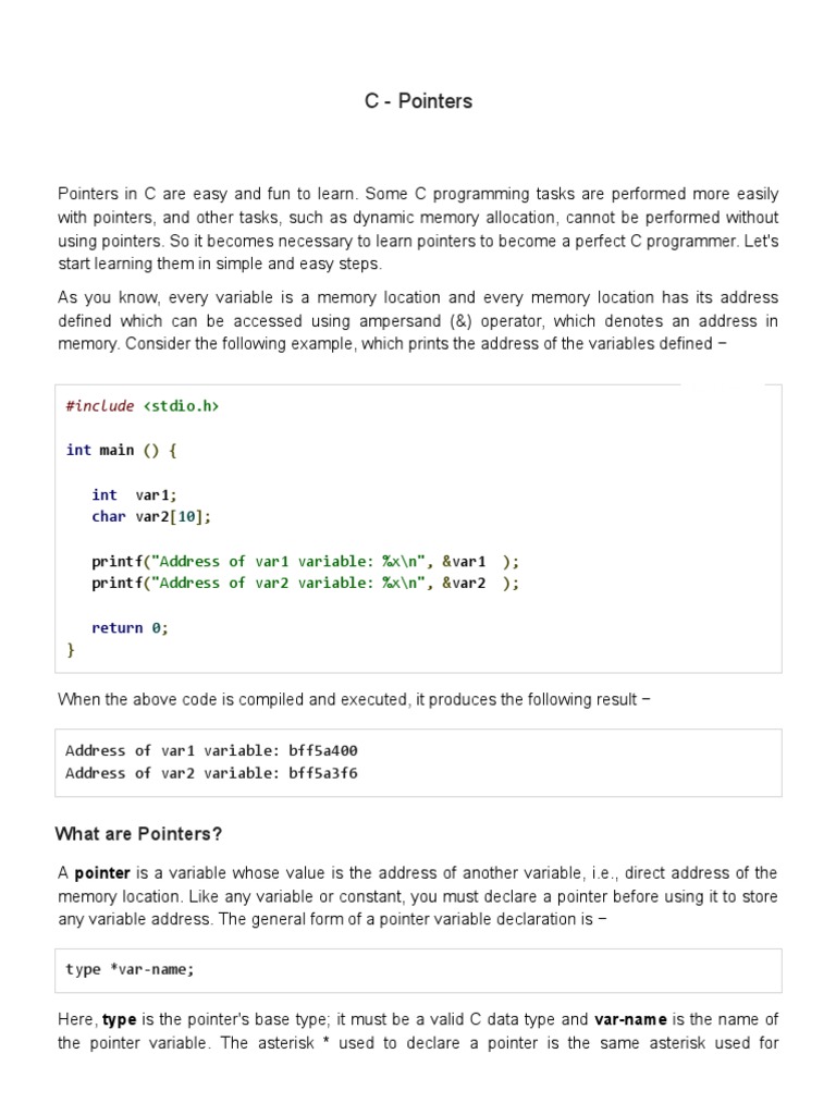 C - Pointers | PDF | Pointer (Computer Programming) | Variable (Computer Science)