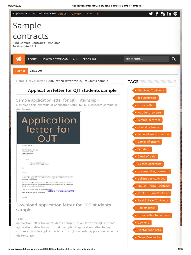 Sample Application Letter For Ojt (Internship) | PDF | Common Law | Business