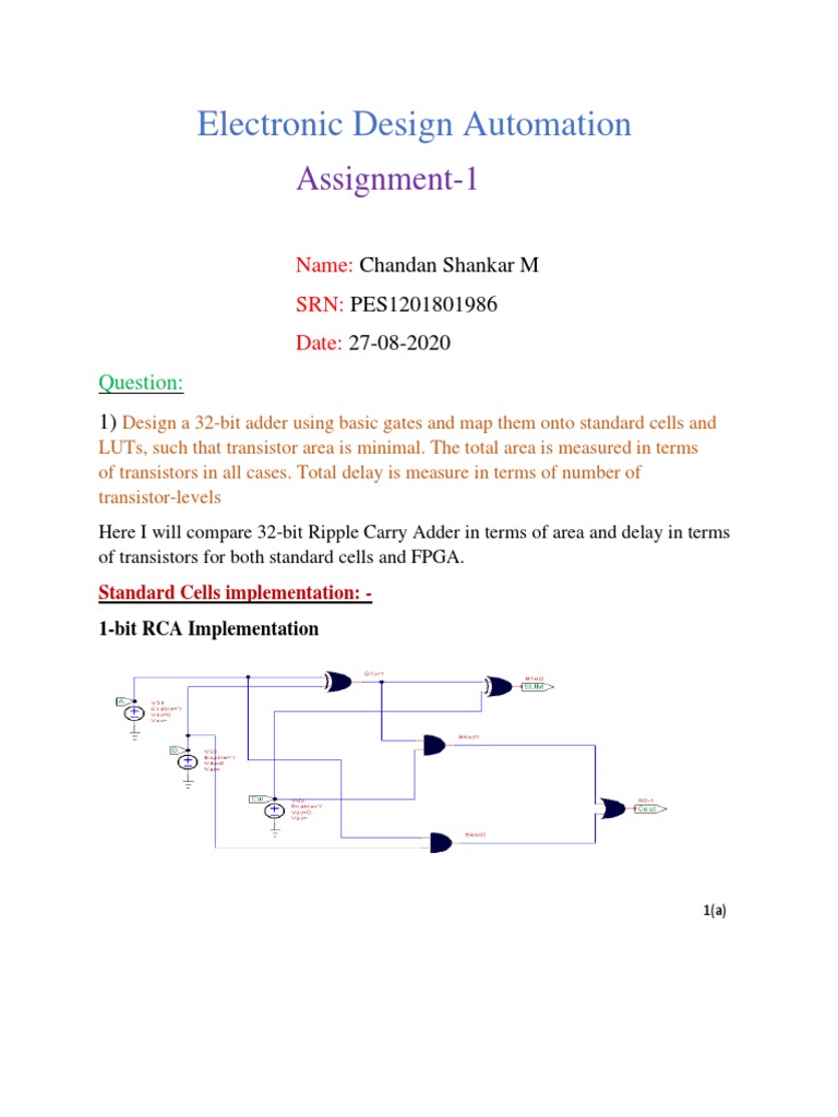 Eda 32 Bit Adder Area Delay Analysis Pdf Logic Gate Digital