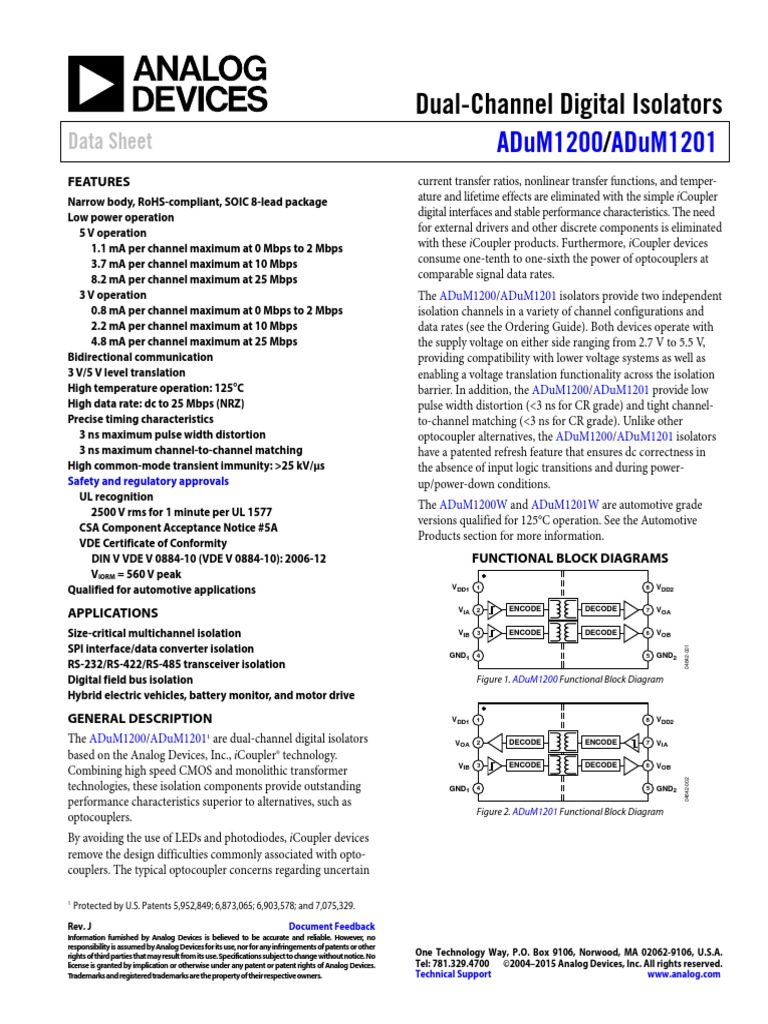 Dual-Channel Digital Isolators /: Adum1200 Adum1201 | PDF | Computers