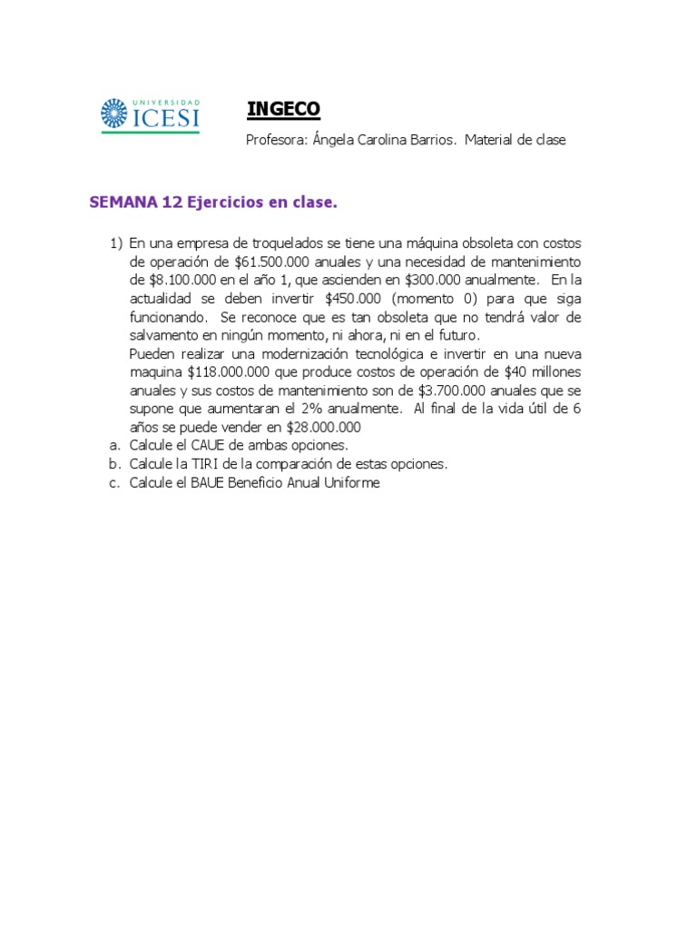 12 Ejercicios BAUE y VAE | PDF