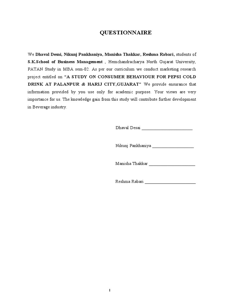 QUESTIONNAIRE | PDF | Convenience Store | Media Manipulation