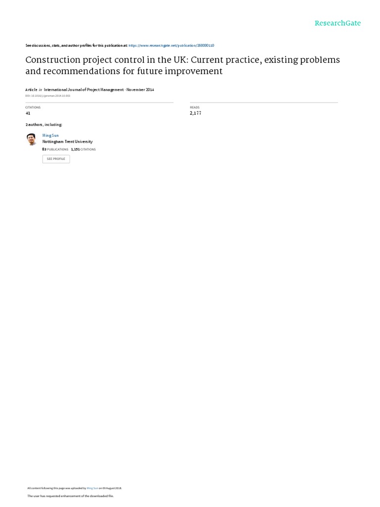 Construction Project Control in The UK: Current Practice, Existing ...