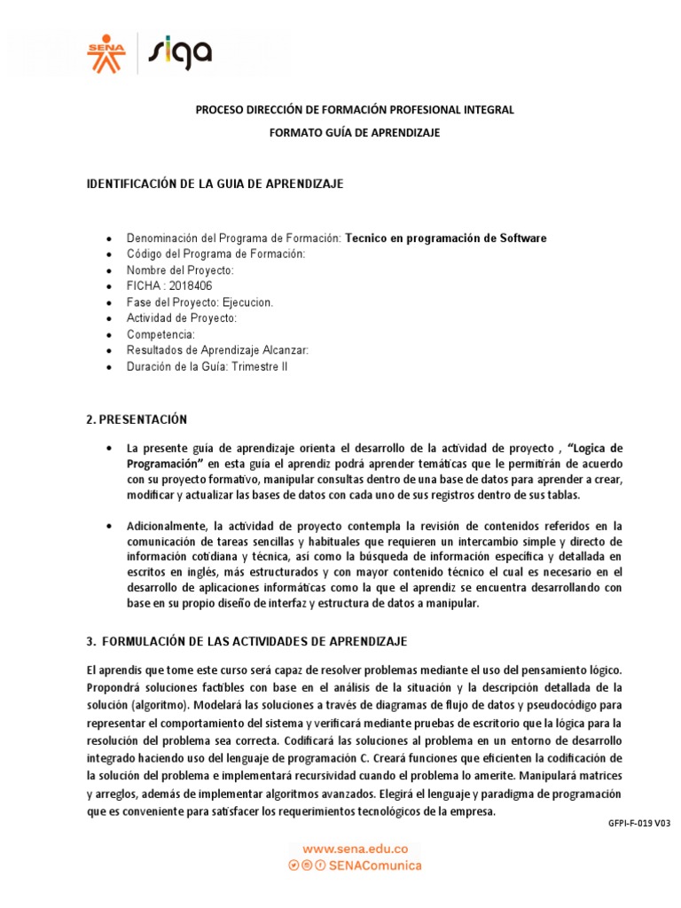 GFPI-F-019 - GUIA - DE - APRENDIZAJE-LOGICA DE PROGRAMACION-Nivel 1 | PDF | Programación de ...