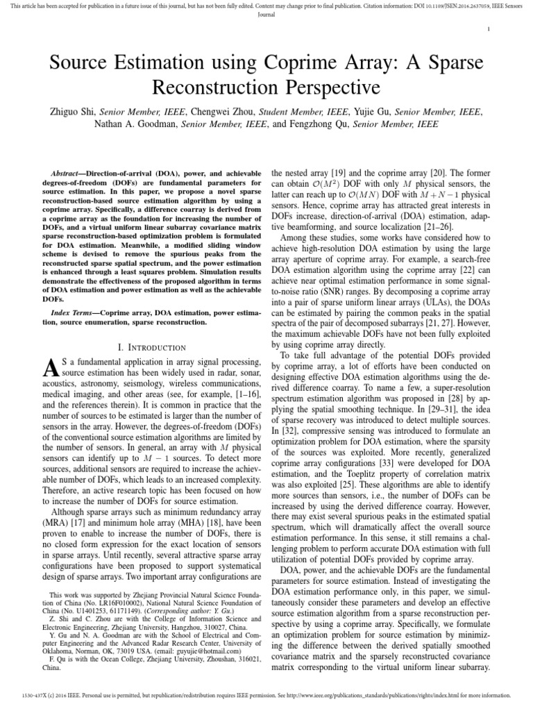 Source Estimation Using Coprime Array: A Sparse Reconstruction Perspective | PDF | Matrix ...