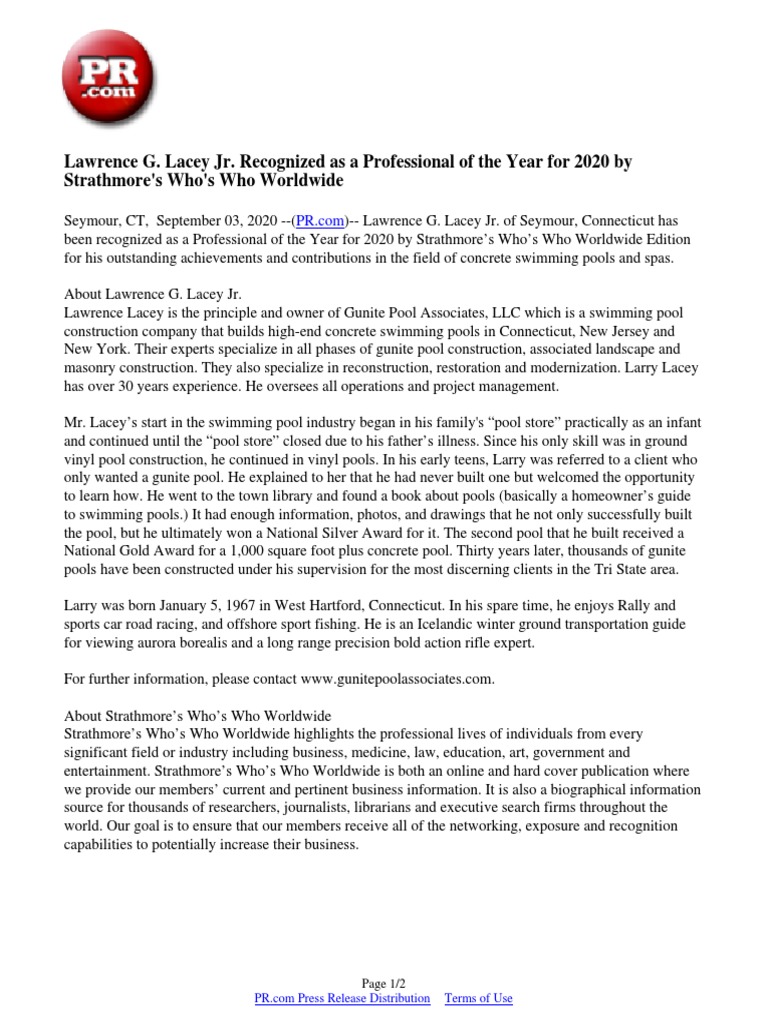 Lawrence G. Lacey Jr. Recognized As A Professional of The Year For 2020 ...