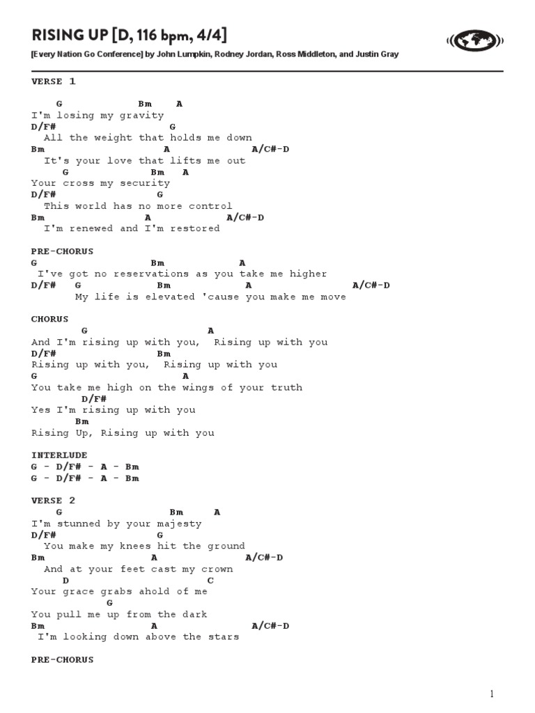 RISING UP (D, 116 BPM, 4/4) : (Every Nation Go Conference) by John ...