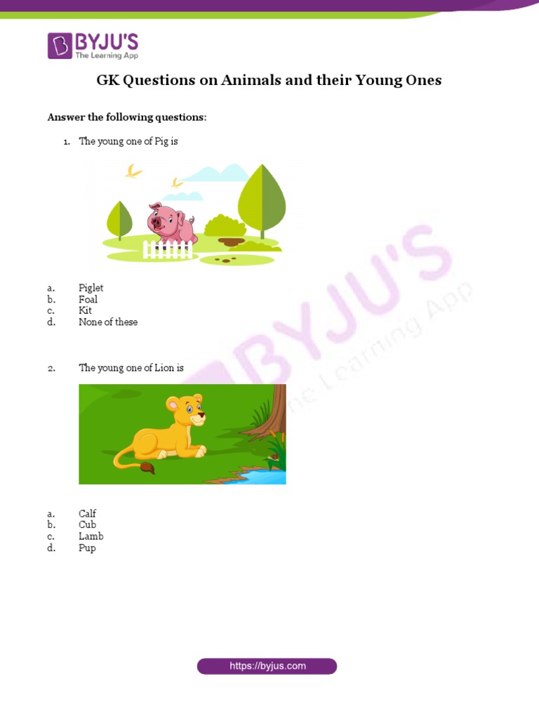 GK Questions On Animals and Their Young Ones PDF | PDF