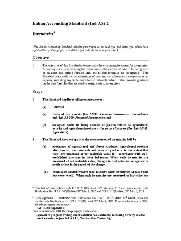 Inventories: Indian Accounting Standard (Ind AS) 2 | Download Free PDF ...