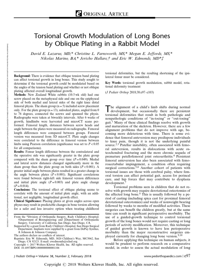 Torsional Growth Modulation of Long Bones By.21 | PDF | Knee ...