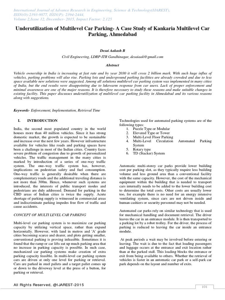 Underutilization of Multilevel Car Parking-A Case Study of Kankaria ...