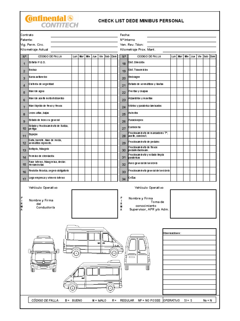 Check List Minibus | PDF | Neumático | Estilos de carrocería
