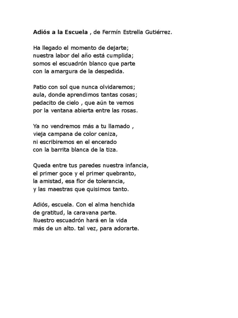 Adiós a la Escuela: Poemas de Despedida | PDF