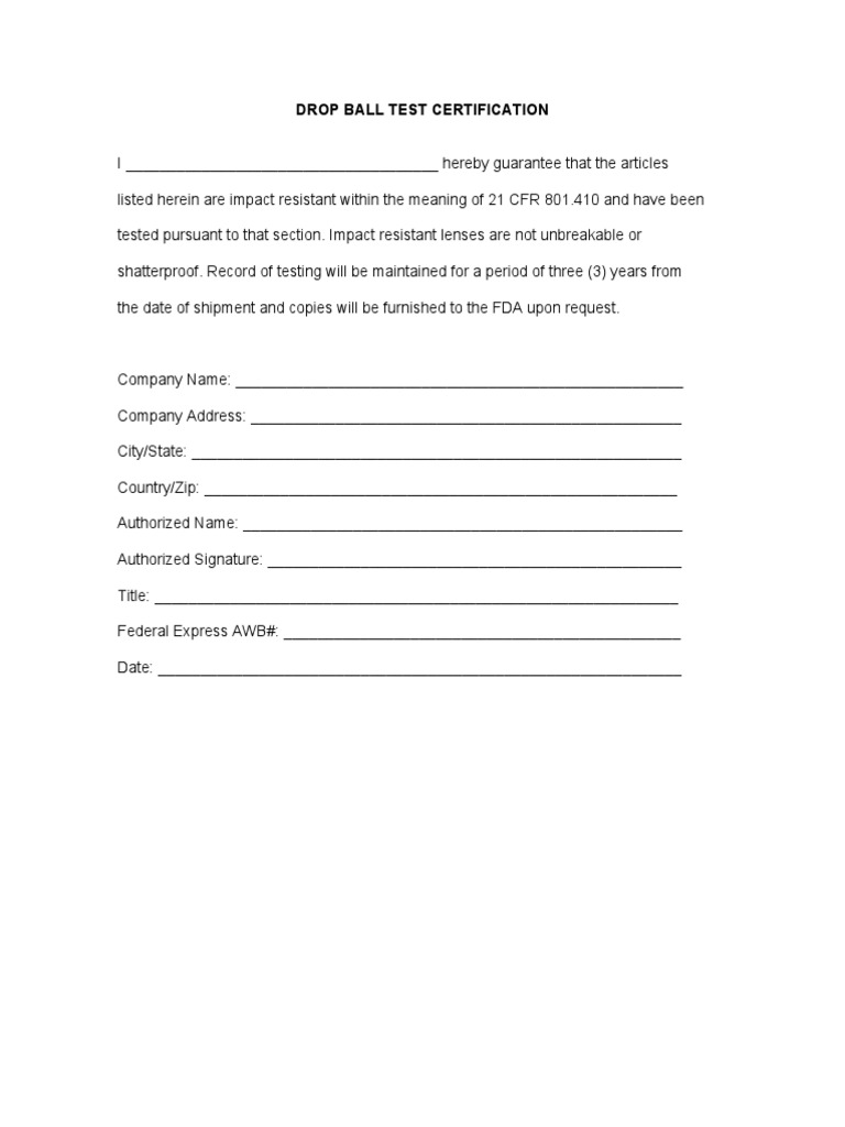 Drop Ball Test Certification | PDF