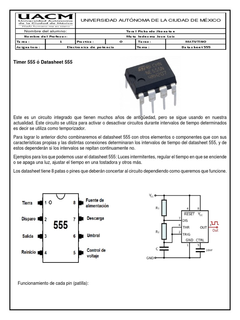 Tarea 1 Timer 555 Ó Datasheet 555 PDF | PDF | Resistencia Eléctrica y ...