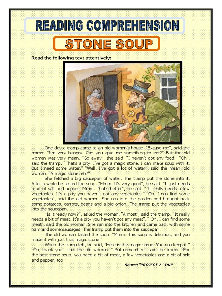 Stone Soup Story and Questions for Class 2 | PDF | Food And Drink ...