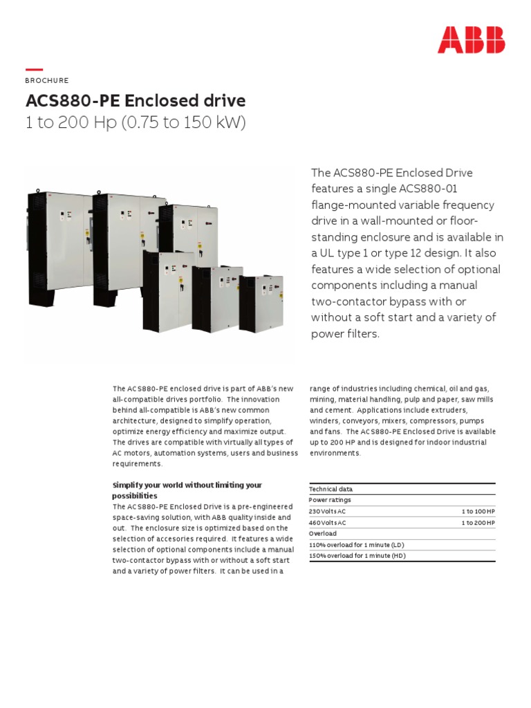 ACS880-PE Enclosed Drive: 1 To 200 HP (0.75 To 150 KW) | PDF ...