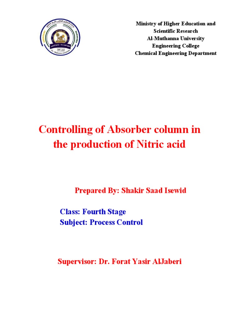 Controlling of Absorber Column in The Production of Nitric Acid | PDF