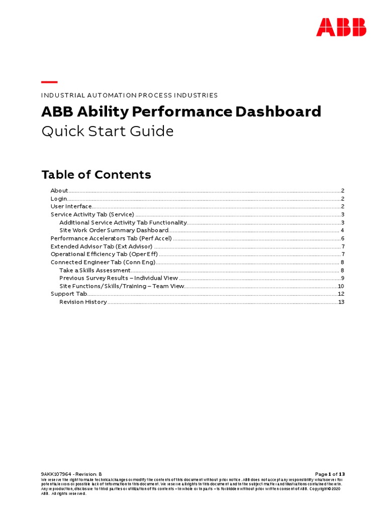 ABB Ability Performance Dashboard Quick Start Guide 9AKK107964 Rev B ...