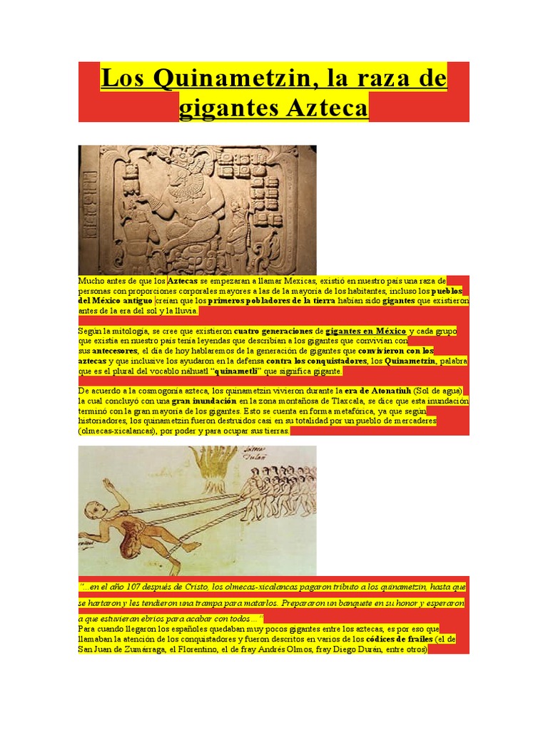 La historia de los Quinametzin, la raza de gigantes Aztecas | PDF