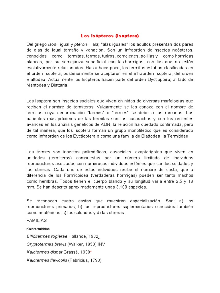 Los Isoptera | PDF | Insectos | Organismos