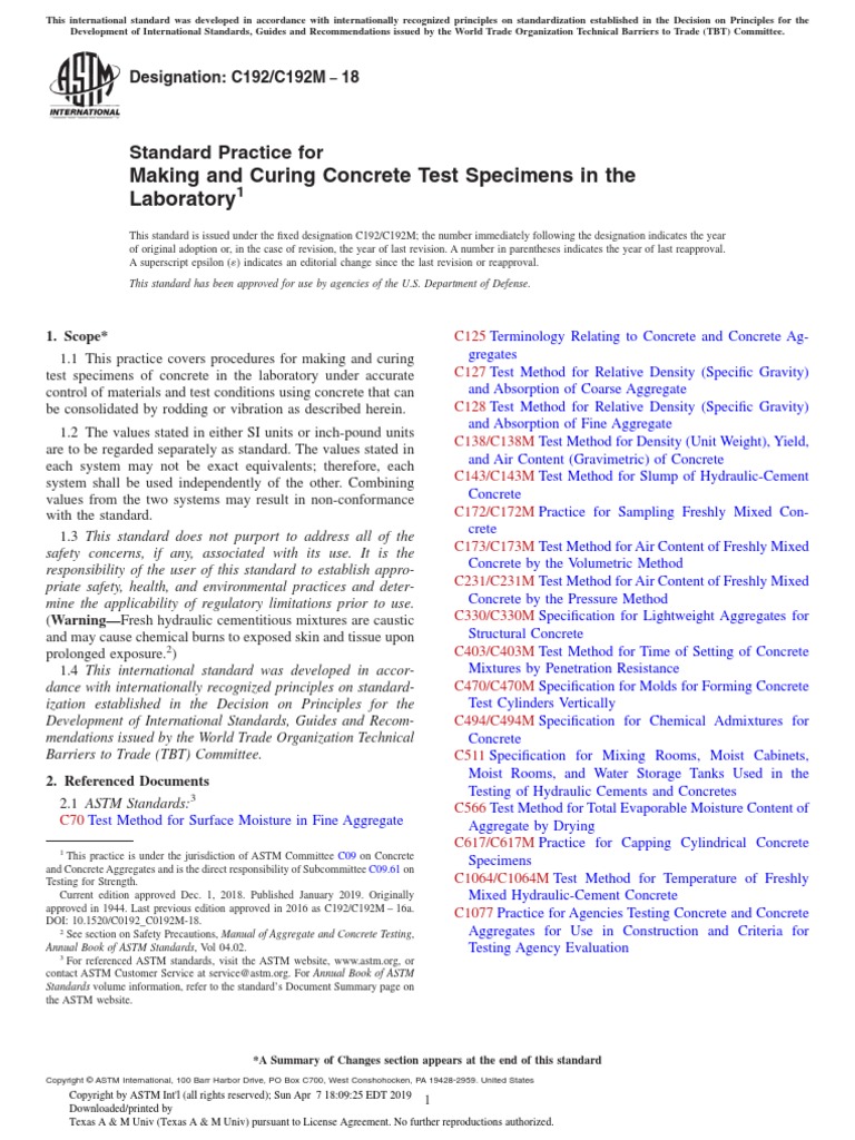 ASTM C192 Standard Practice For Making and Curing Concrete Test ...