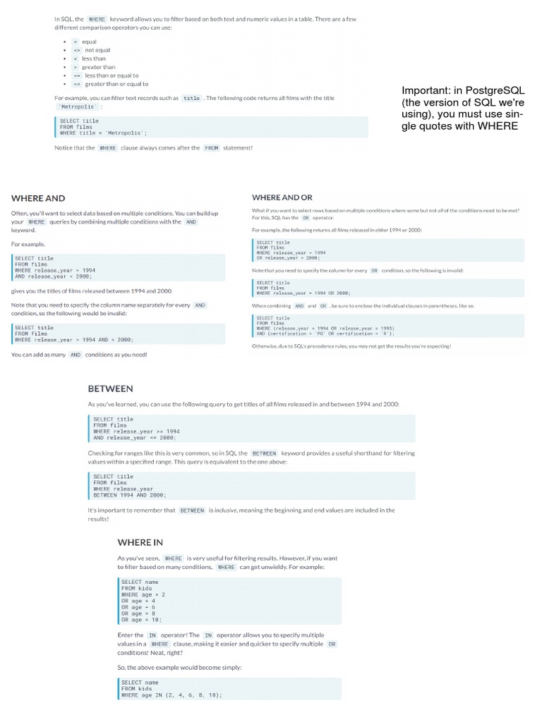 Filtering Rows+aggregate Functions | PDF Filtering Rows+aggregate Functions | PDF