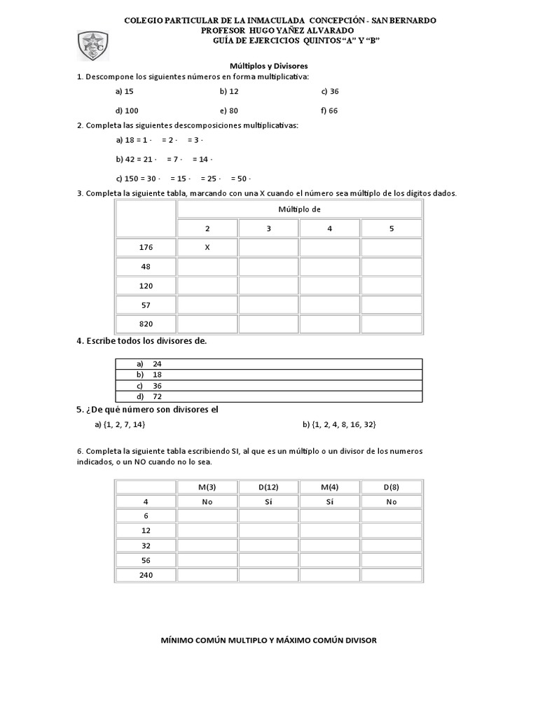 Multiplos y Divisores 2009 | PDF | Matemáticas discretas | Números