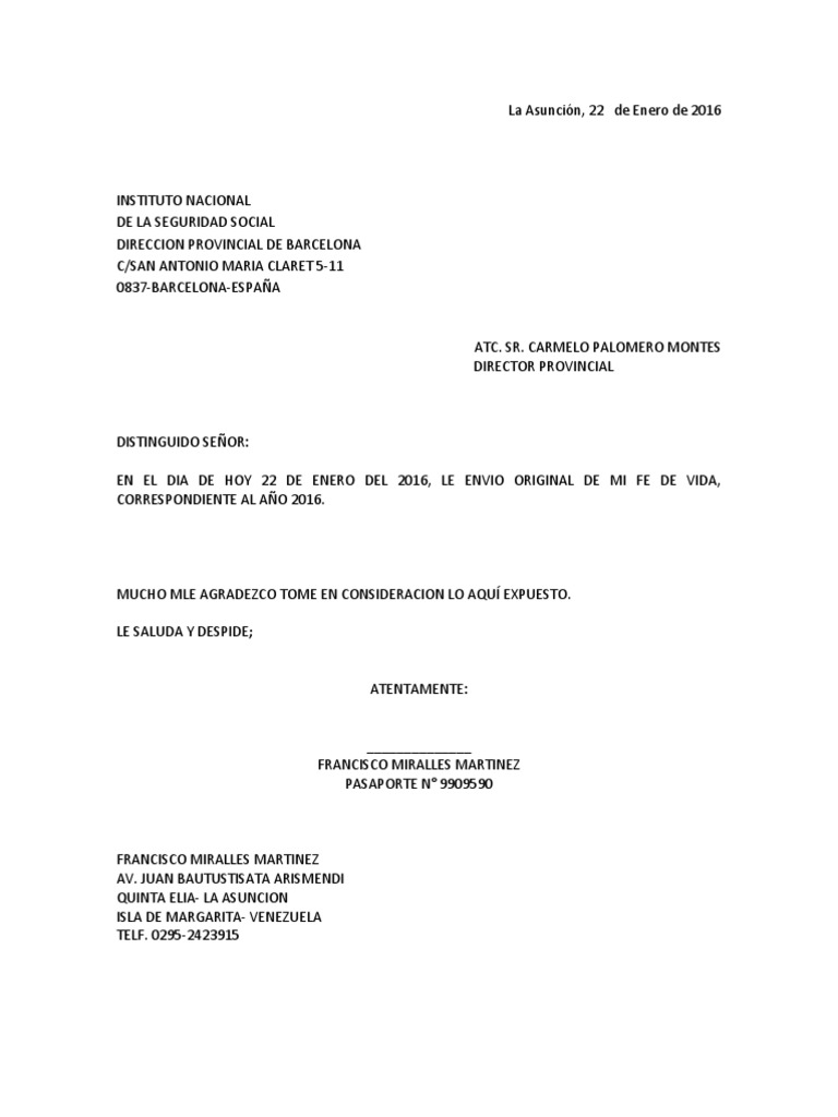 Carta Fe de Vida Papi | PDF