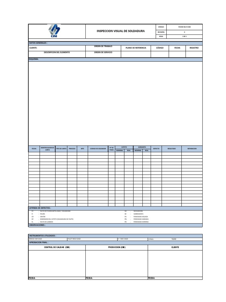 Formato Inspeccion Visual de Soldadura Rev.0 | PDF | Unión ...