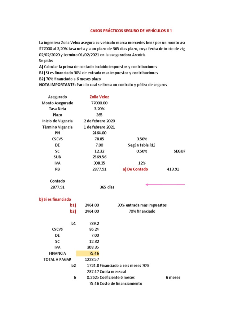 Casos Prácticos Seguros de Vehículos | Descargar gratis PDF | Póliza de seguros | Reaseguro
