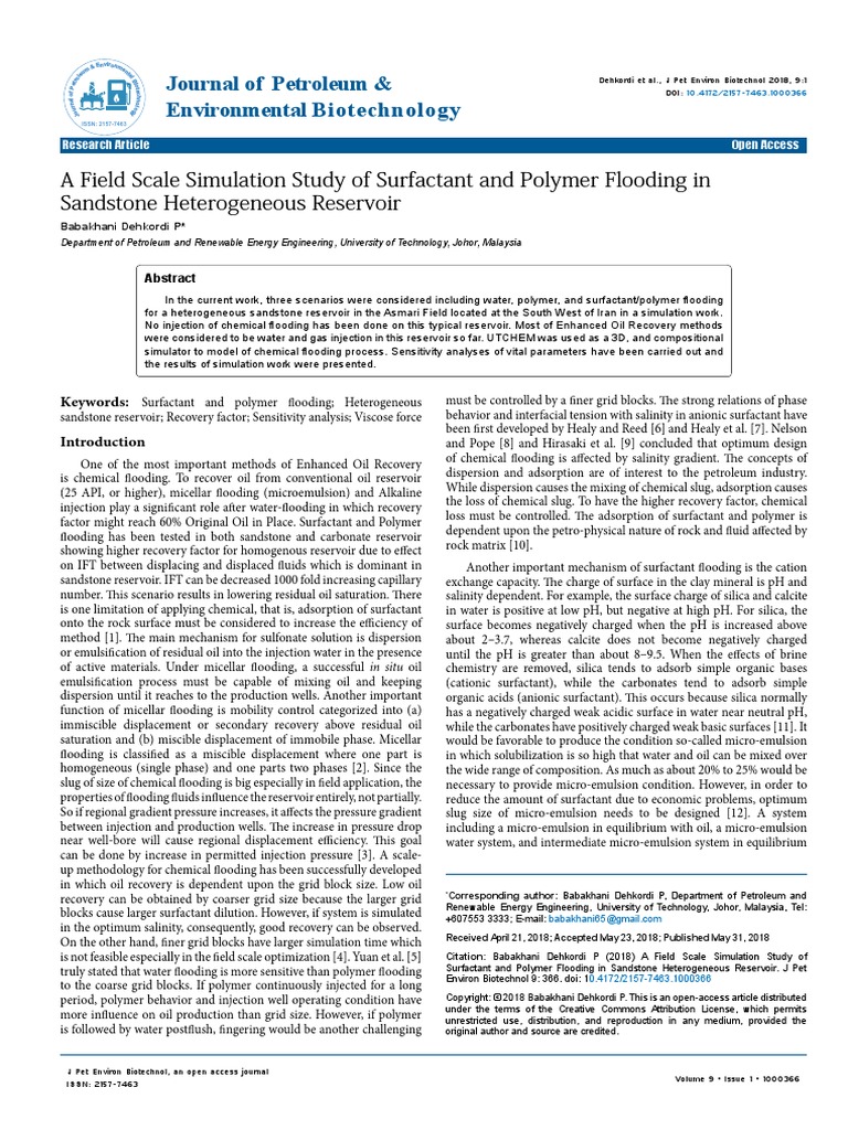 A Fieldscale Simulation Study of Surfactant and Polymer Flooding Insandstone Heterogeneous ...