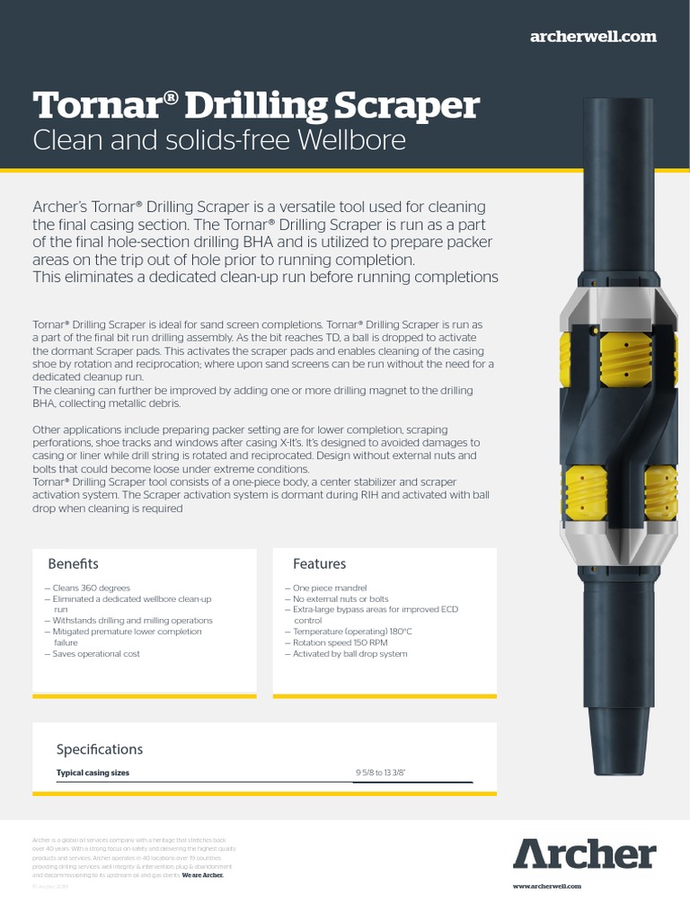 Tornar® Drilling Scraper: Clean and Solids-Free Wellbore | PDF | Casing ... Tornar® Drilling Scraper: Clean and Solids-Free Wellbore | PDF | Casing ...