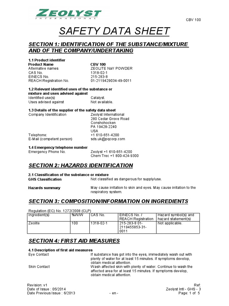 Y Product CBV 100 Sds | PDF | Dangerous Goods | Occupational Safety And ...