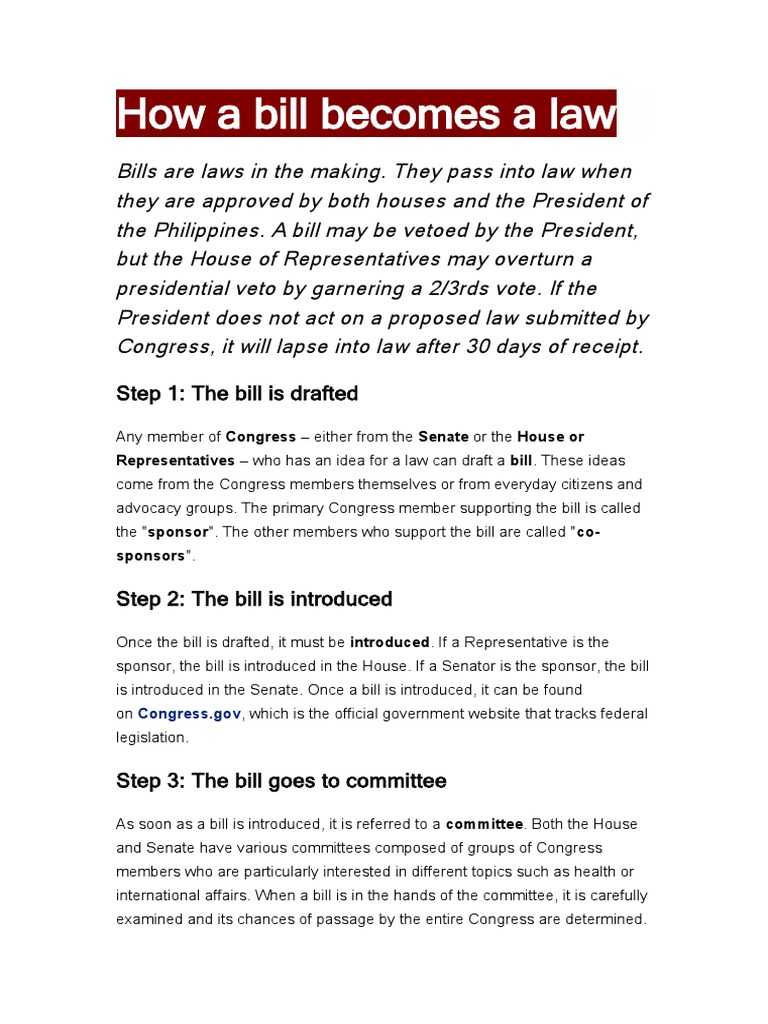 The Nine Step Process of How a Bill Becomes Law in the Philippines ...