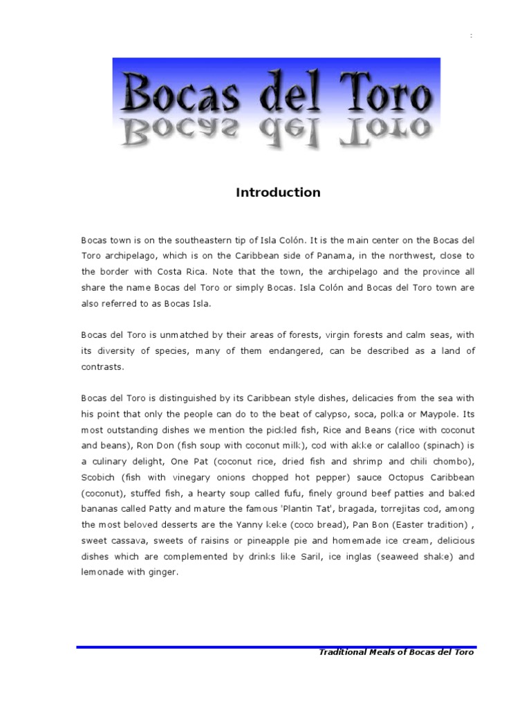 Bocas Del Toro Traditional Meals | PDF | Foods | Cuisine