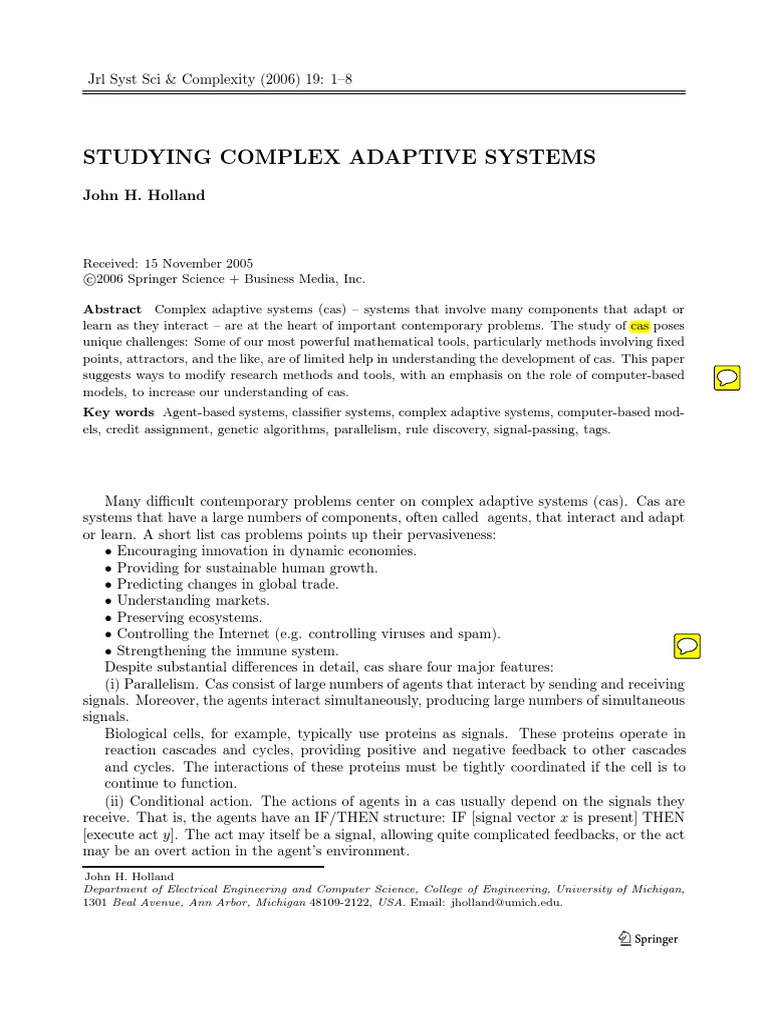 Studying Complex Adaptive Systems: John H. Holland | PDF | Protein ...