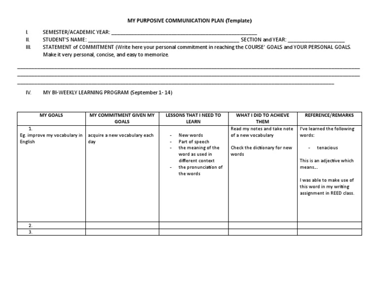 My Purposive Communication Plan (Template) | PDF | Vocabulary | Lexicology