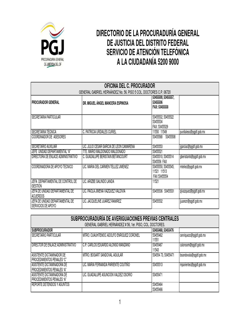 Directorio P.G.J.D.F. | PDF | Justicia | Crimen y violencia