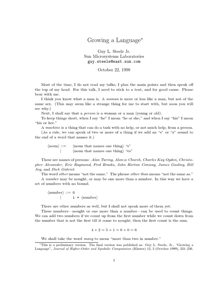 GrowingALanguage Steele-Oopsla98 | PDF | Method (Computer Programming) | Data