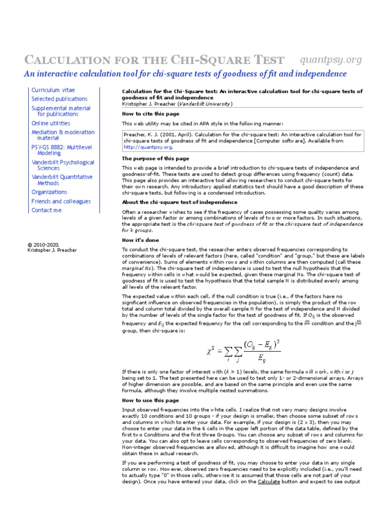 Article - Calculation For Chi-Square Tests | PDF | Goodness Of Fit ...